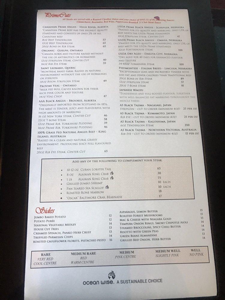 Menu at 21 Club Steak and Seafood, Niagara Falls