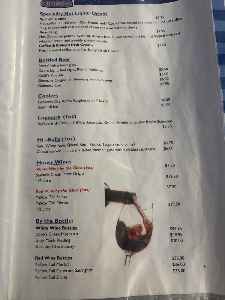 Menu at Bear's Eatery restaurant, Kimberley
