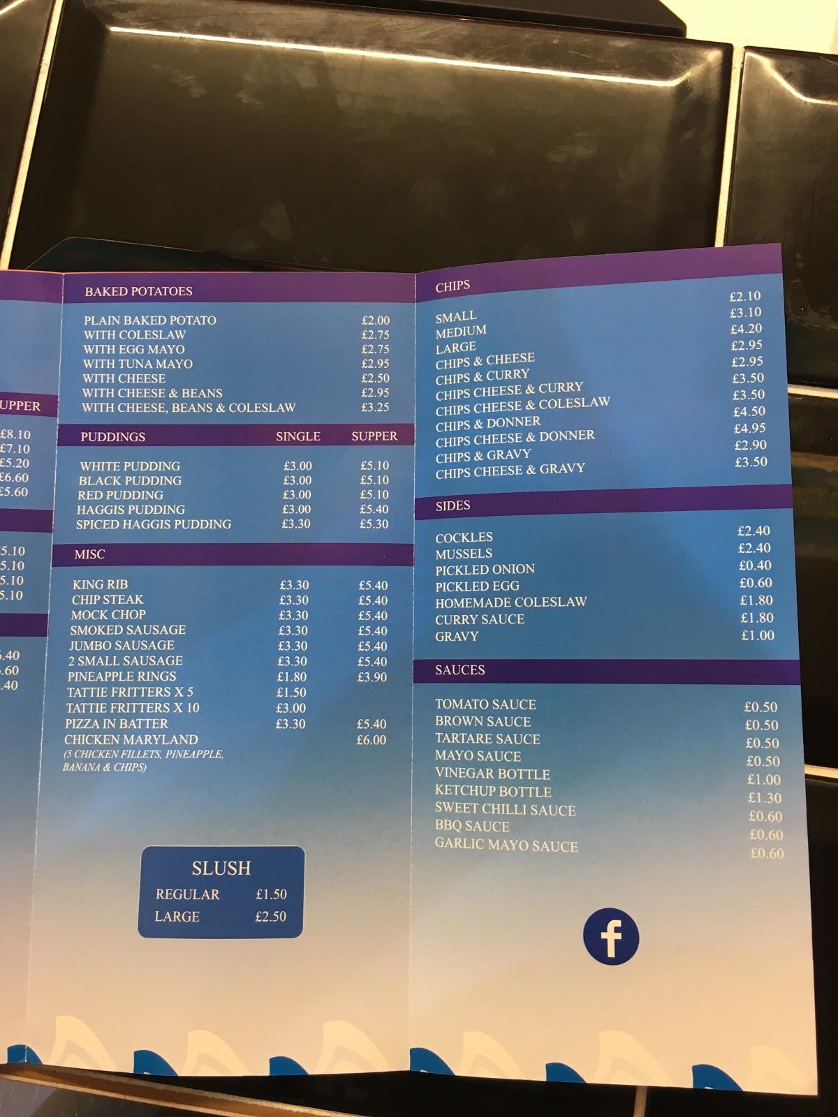 Menu at Blue Coral Fish and Chips. restaurant, Aberdeen