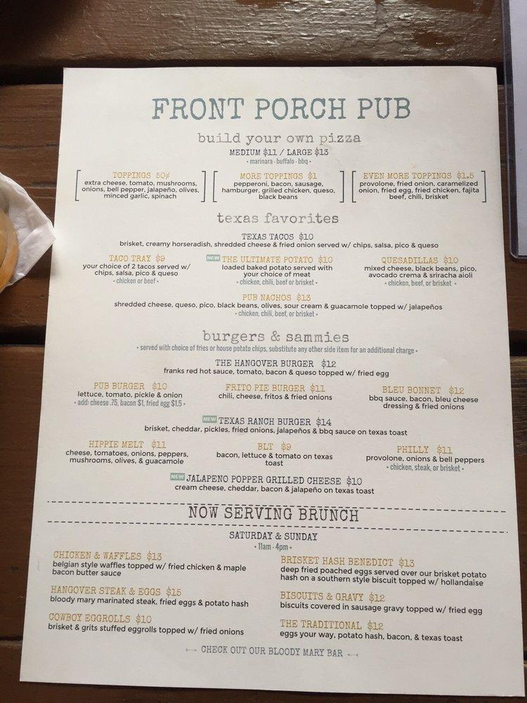 Menu at Front Porch Pub, Houston