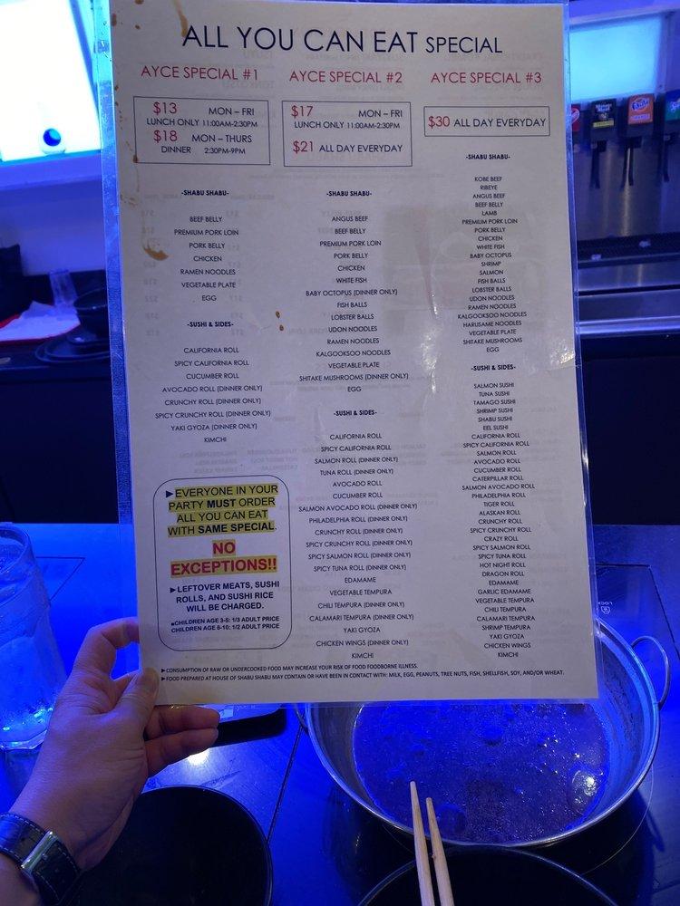 Menu at House of Shabu Shabu II restaurant, Anaheim