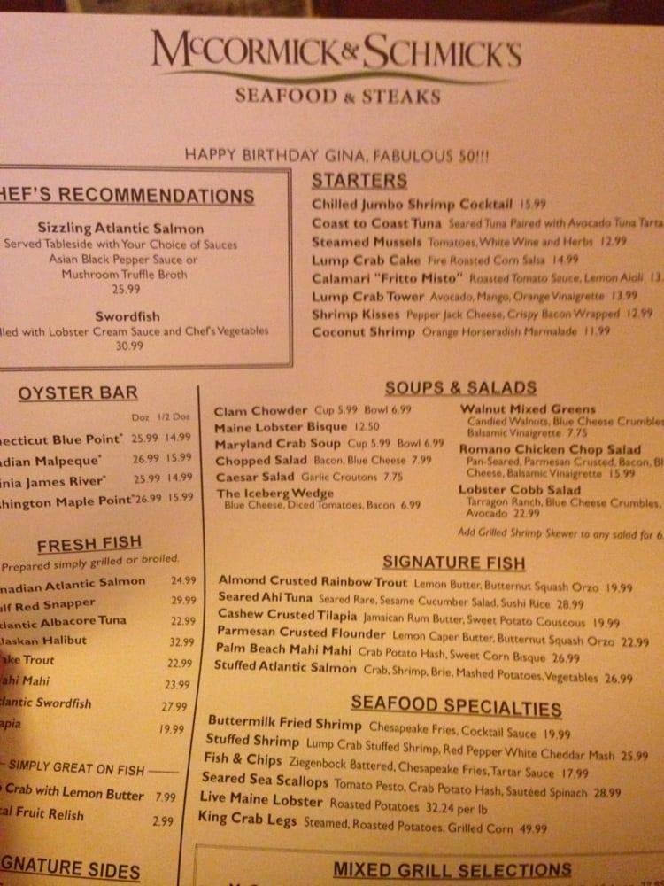 Menu at McCormick & Schmick's Seafood & Steaks restaurant, Fort Washington