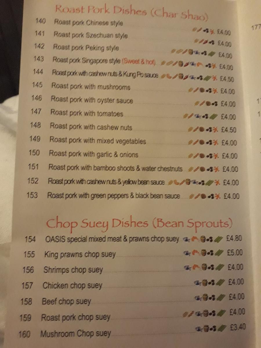 Menu at Oasis Chinese Takeway fast food, Dover