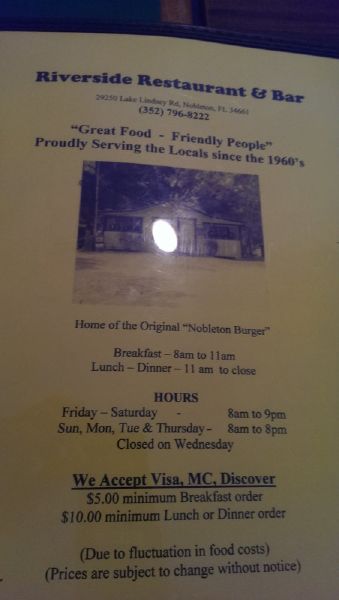 Menu at The New Riverside Restaurant, Nobleton