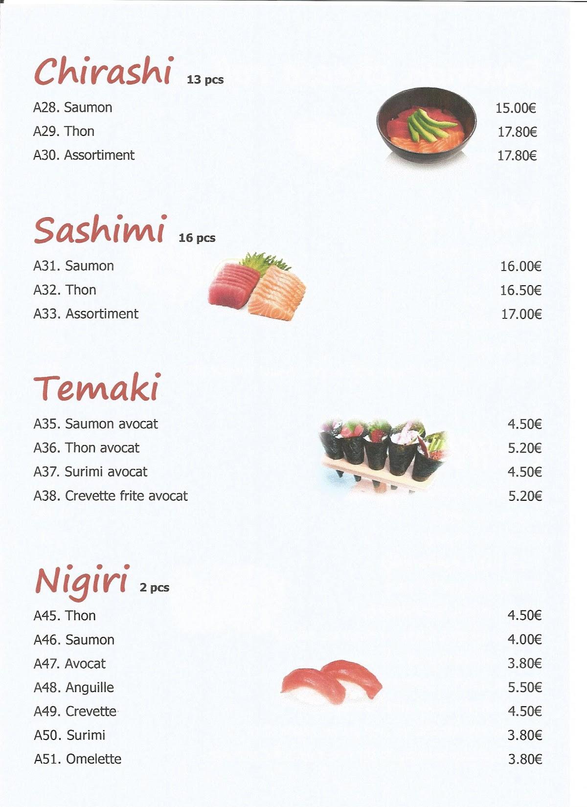 Menu at Sakura House restaurant, Luxembourg