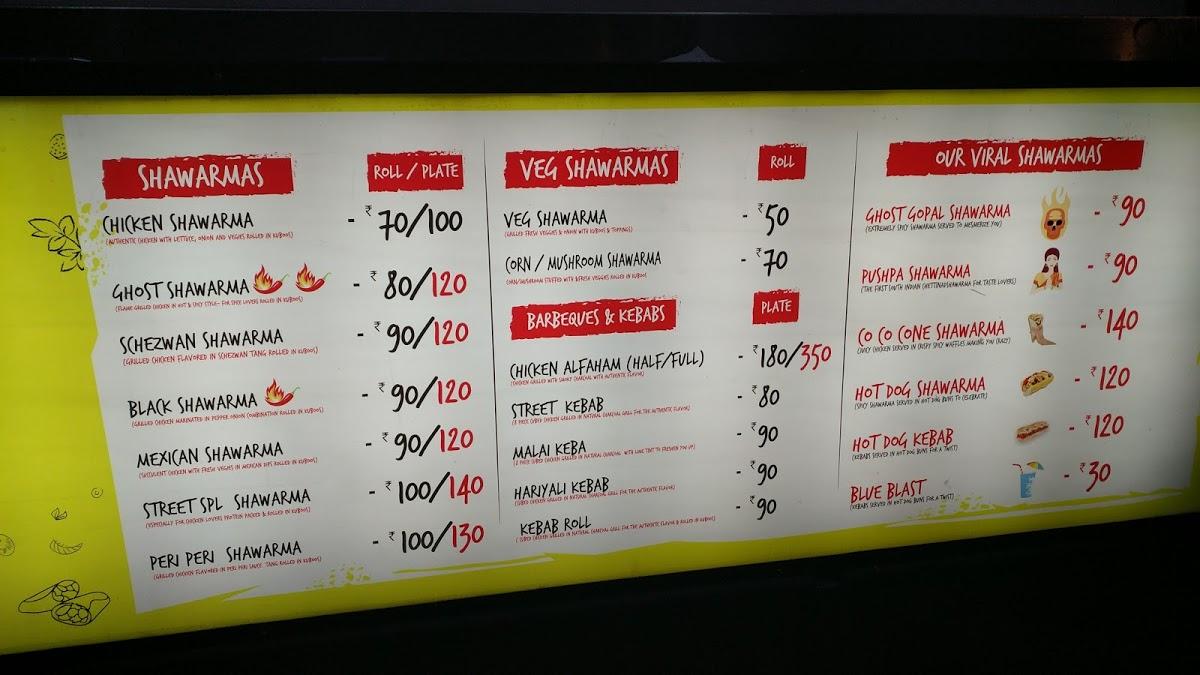 Menu at Street Arabiya Ramanathapuram, Coimbatore, X2W6+WJX