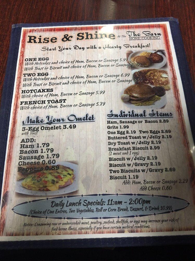 Menu at The Barn Home Cooking, Columbia, 239 Martin Luther St