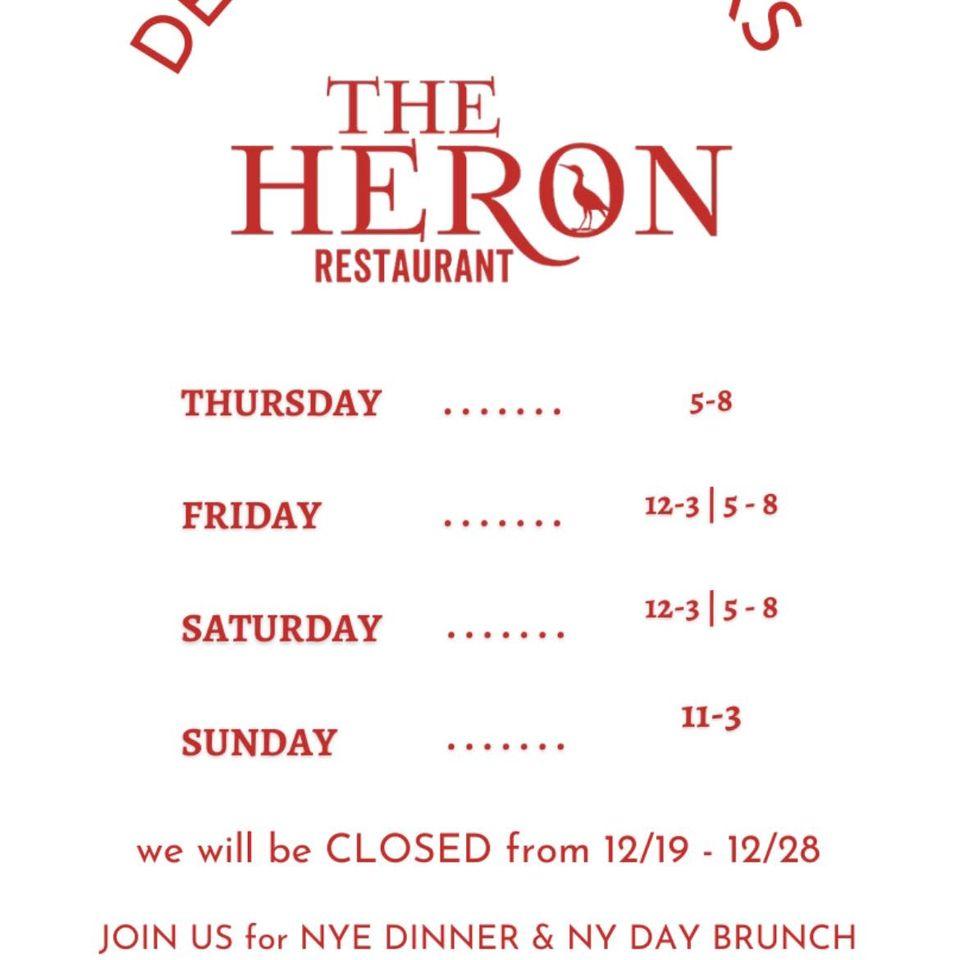 Menu at The Heron Restaurant, Narrowsburg, 40 Main St