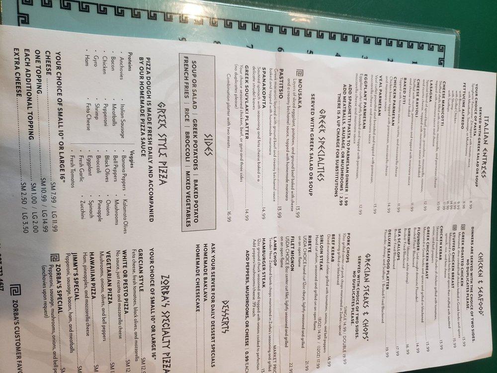 Menu at Zorba's Greek Restaurant, Columbia, St Andrews Rd Ste 50
