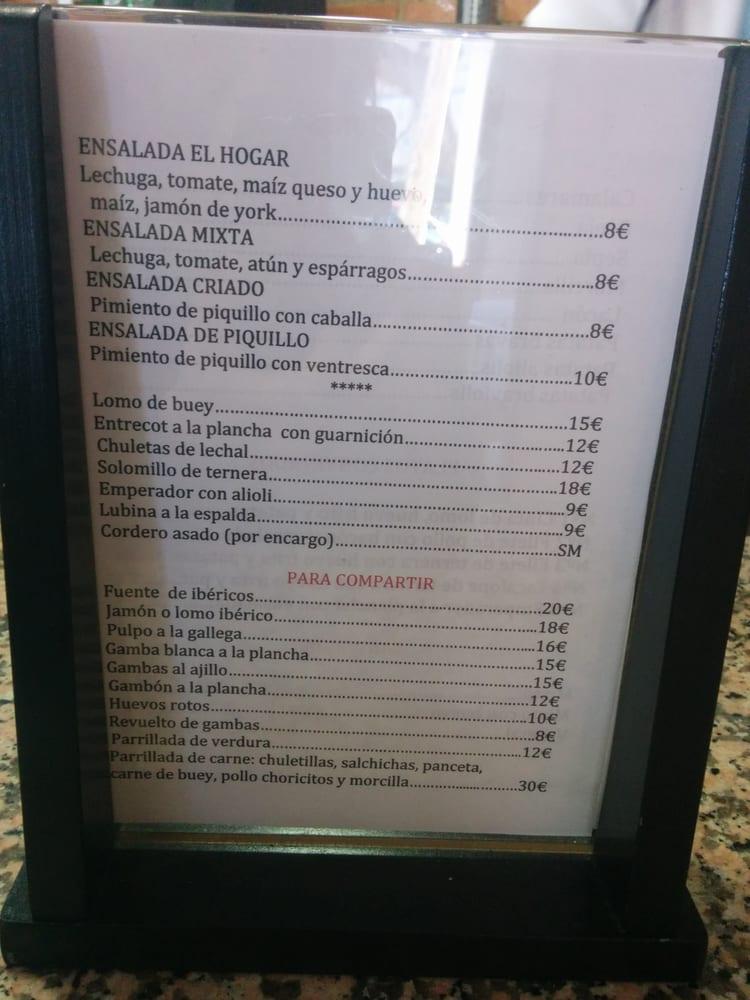 Menu at Bar Restaurante Hogar Criado, Madrid