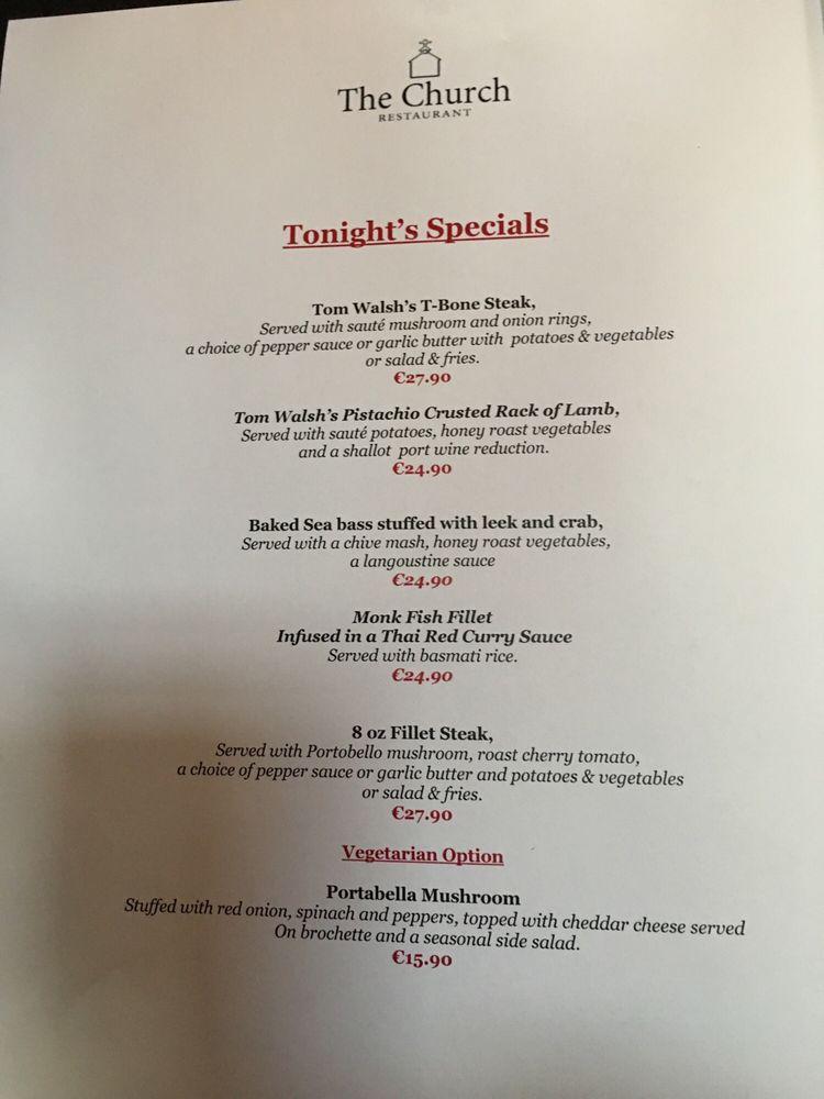 Menu at Church Restaurant, Skibbereen