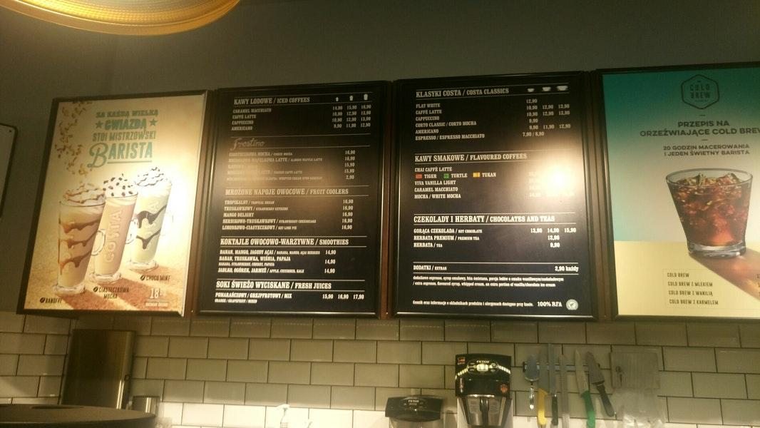 Menu at Costa Coffee, Poznań, CH Galeria Malta