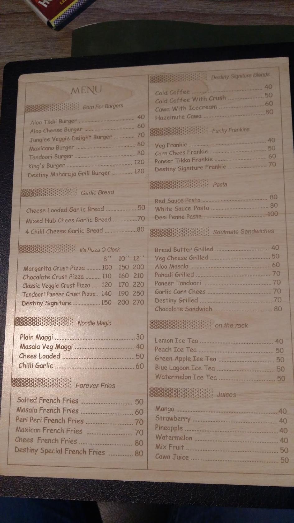 Menu at Destiny Cafe, Nashik, Sancheti Complex