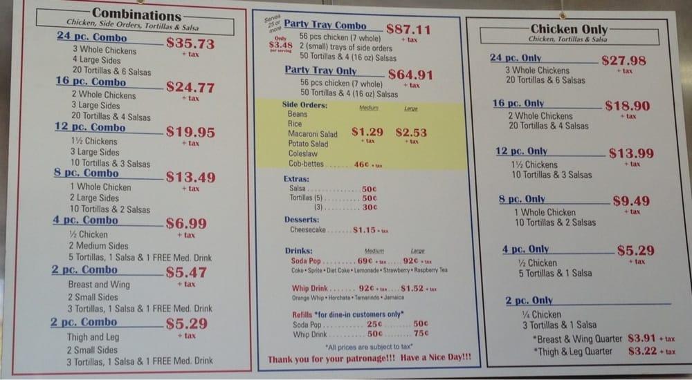 Menu at El Pollo Unico fast food, Pasadena