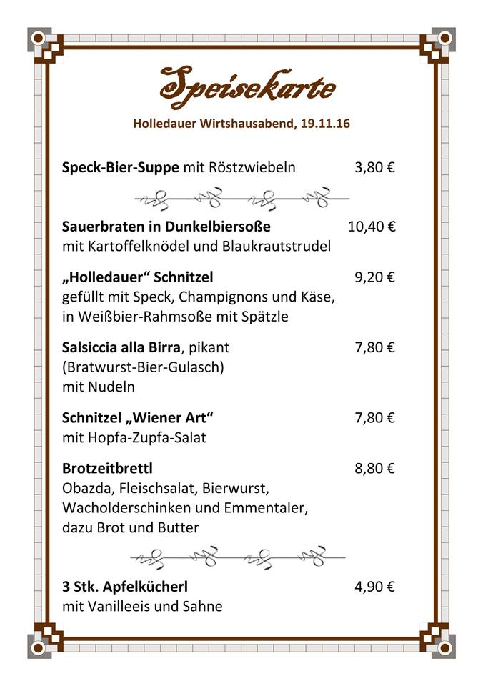 Speisekarte von Gasthaus Bergsteffl restaurant, Au in der Hallertau