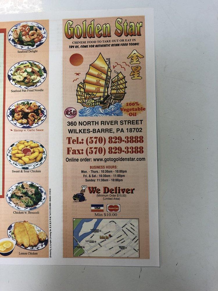 Menu at golden star restaurant, Wilkes-Barre, 360 N River St