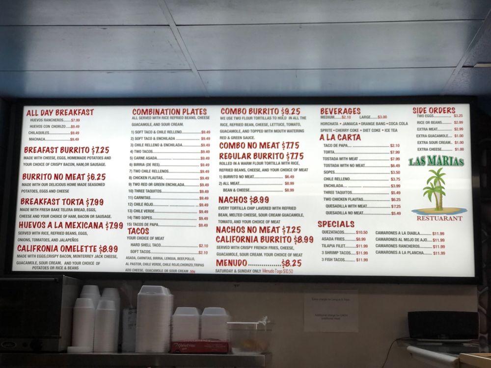 Menu at Las Marias restaurant, Monrovia
