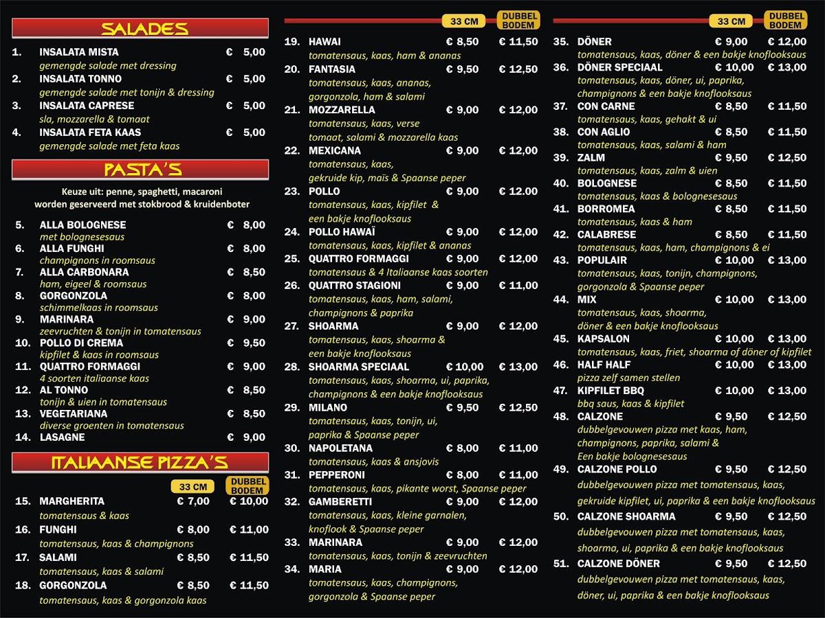 Menu at Mister Durum, Rotterdam