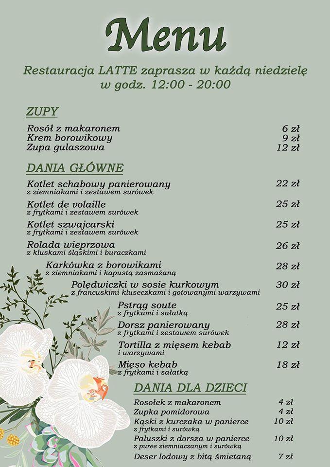 Menu at Restauracja Latte restaurant, Nekla
