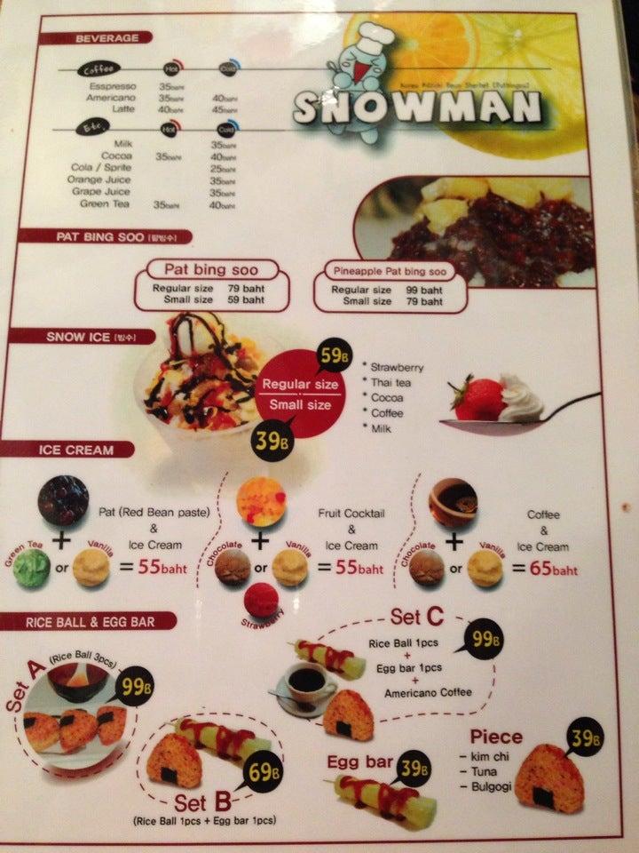 Menu at Snow Man cafe, Bangkok, 217 อาคาร ไทม์ สแควร์ ชั้น 2 Sukhumvit Rd