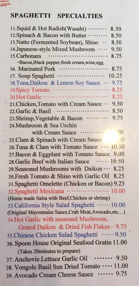 Menu at Spoon House Bakery and Restaurant, Gardena