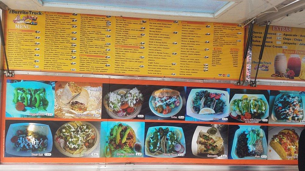 Menu at The Burrito Truck restaurant, Oakland, San Pablo Ave