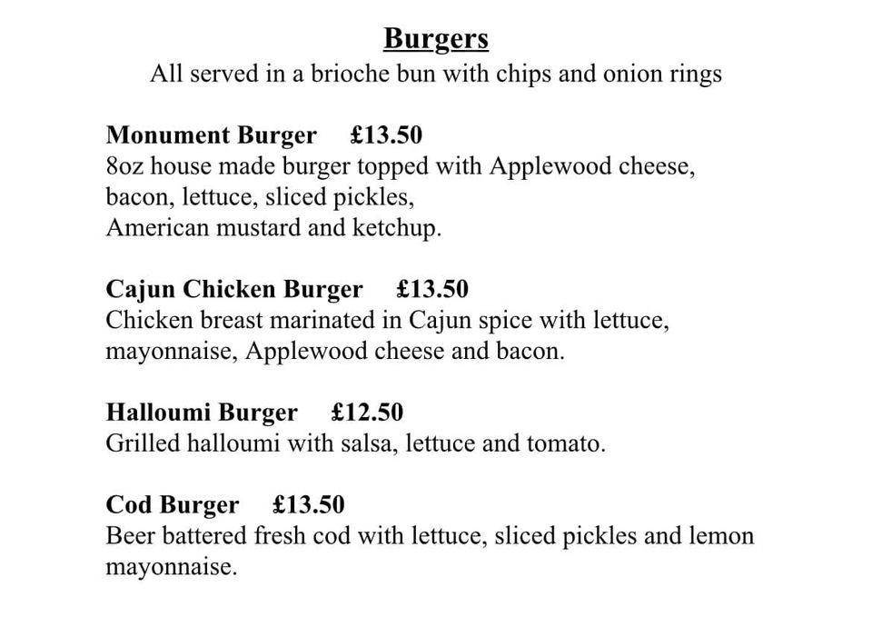 Menu at The Monument pub & bar, Whitstable