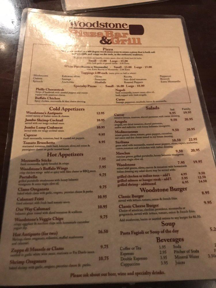Carta de Woodstone Pizza Bar & Grill, Rochelle Park