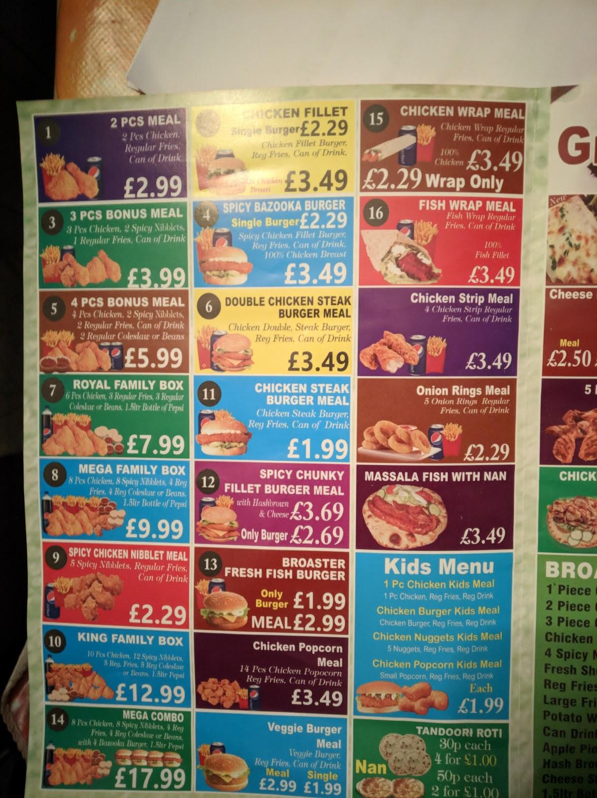 Menu at Broaster Hut Fried Chicken restaurant, Birmingham