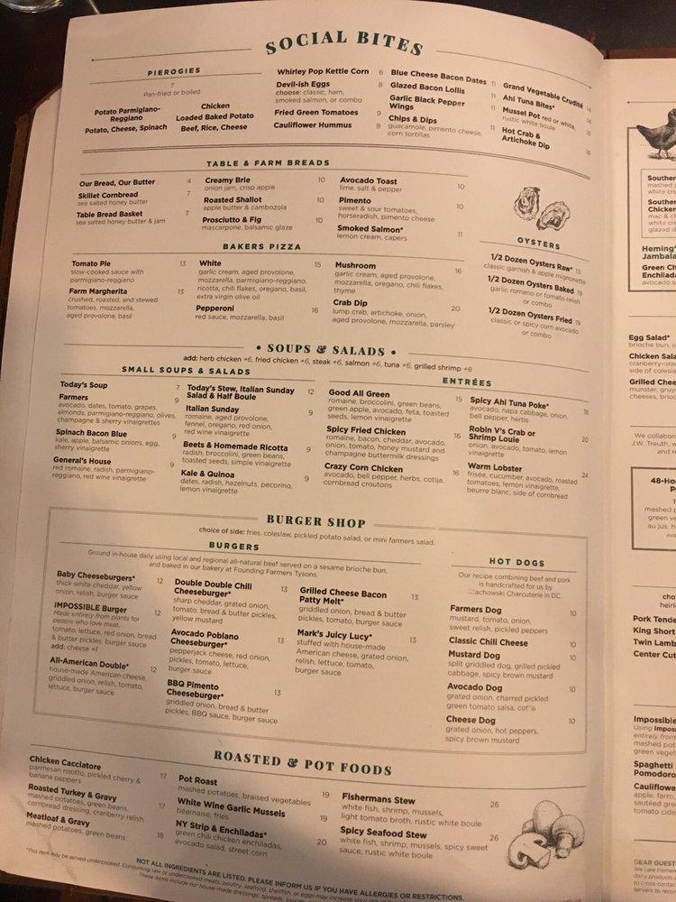 Menu at Founding Farmers Reston Station restaurant, Reston