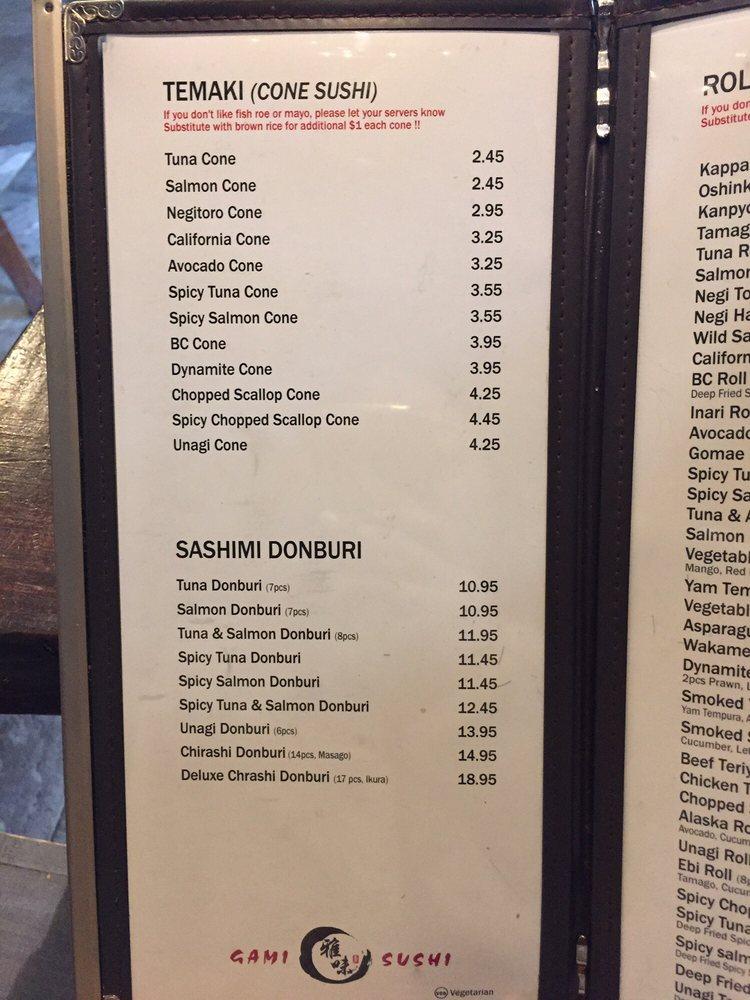 Menu at Gami Sushi restaurant, Richmond, No. 3 Rd #126