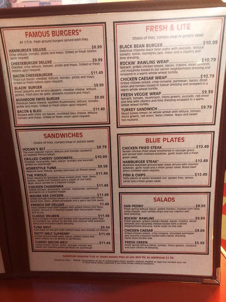 Menu at Hogan's Cafe Deluxe, Spokane