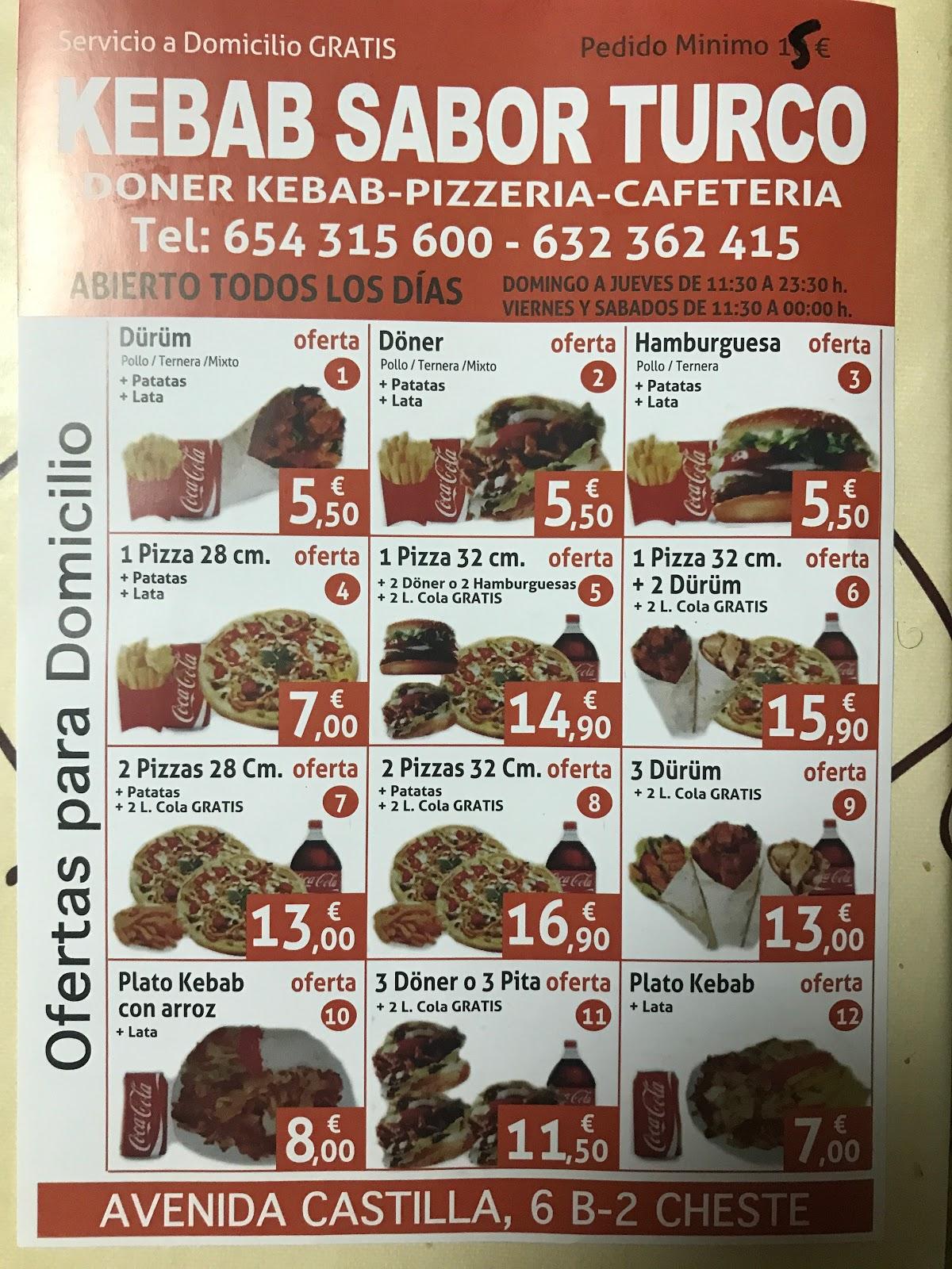 Menu at Kebab Sabor Turco restaurant, Cheste