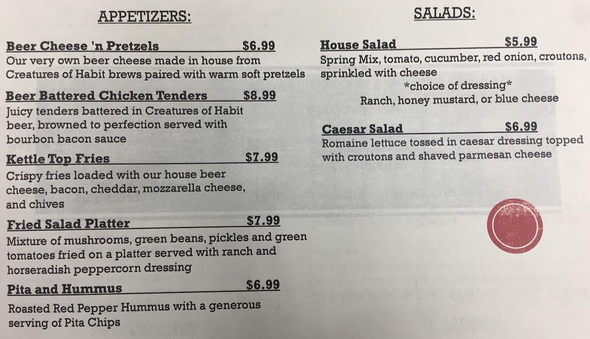 Menu at Shamrocks Pub & Grub, Anderson