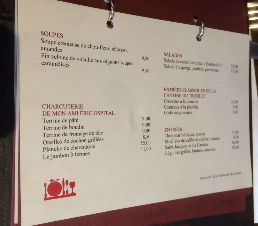 Menu at La Cantine Du Troquet Dupleix restaurant, Paris, 53 Bd de Grenelle