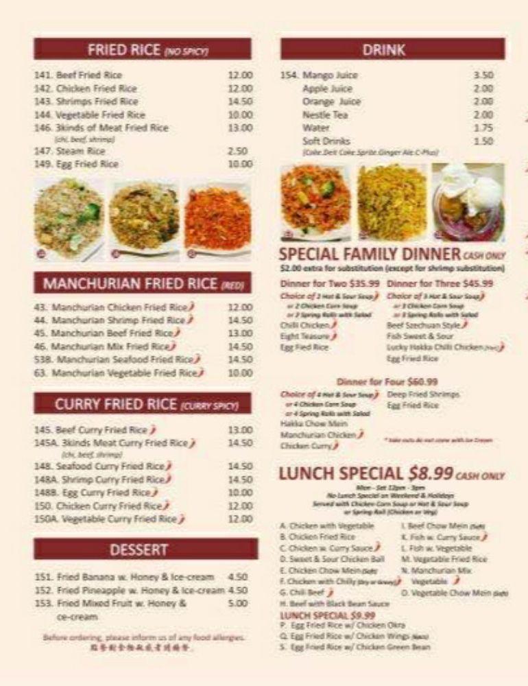 Menu at Lucky Chinese Restaurant, Toronto, 2650 Lawrence Ave E