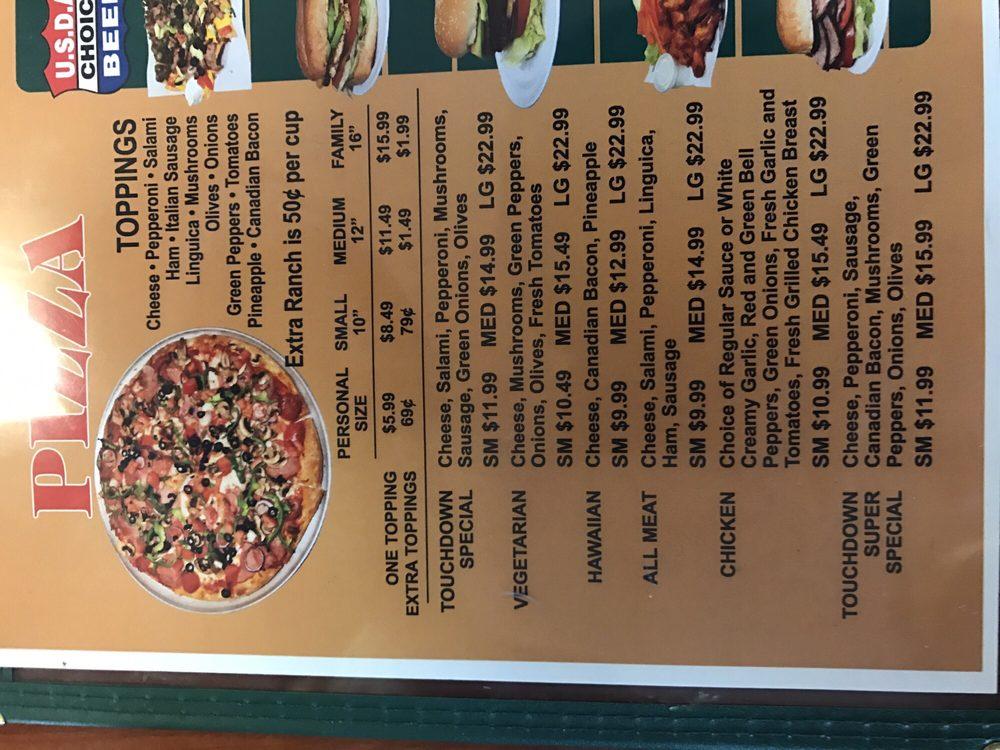 Carta de pizzería Manny’s Touchdown, Patterson