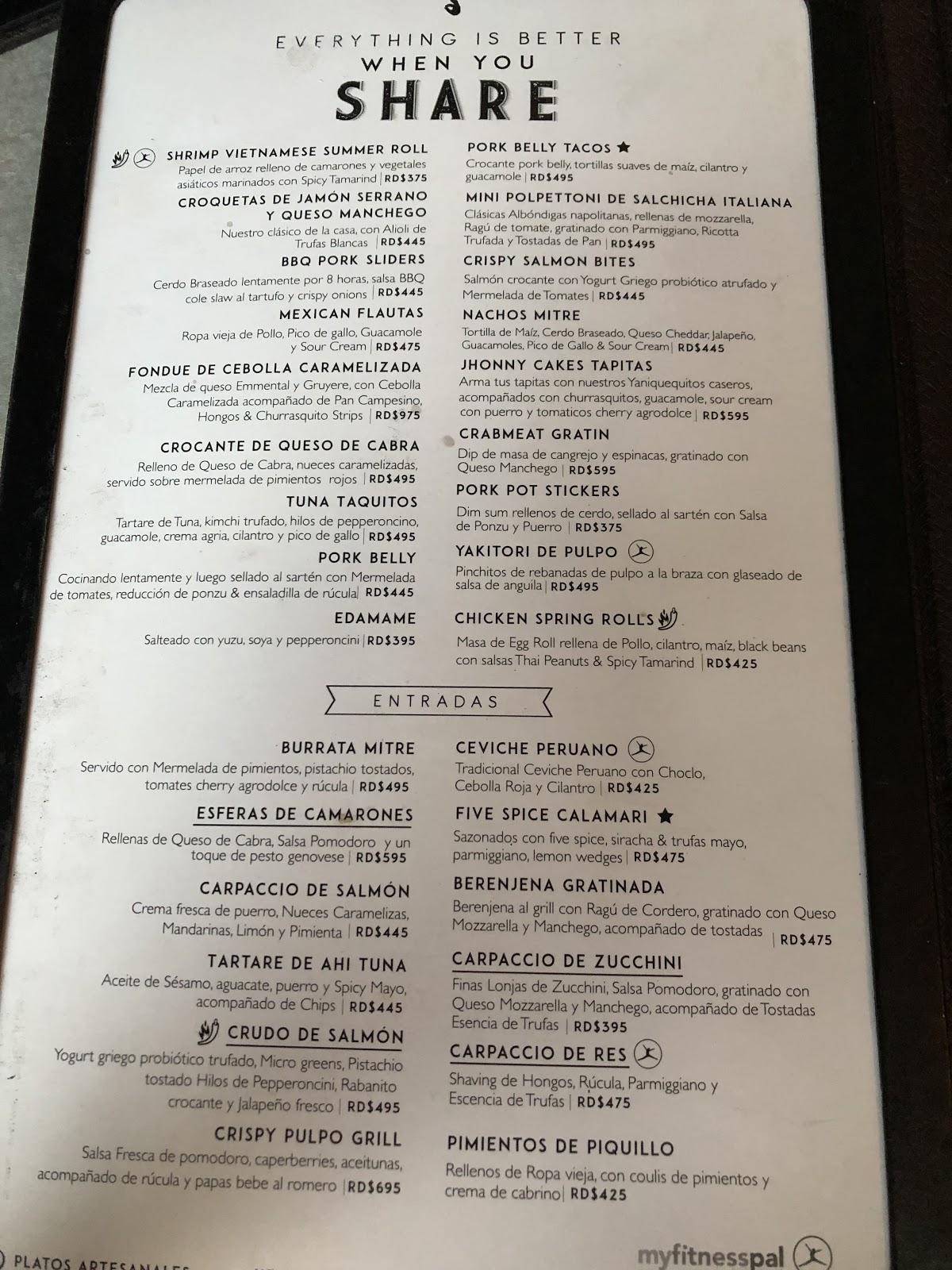 Menu at Mitre pub & bar, Santo Domingo, C. José Amado Soler