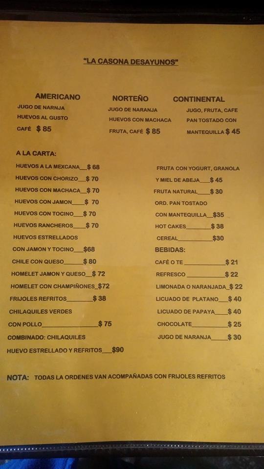 Menu at Restaurant La Casona, Parras de la Fuente, C. Francisco I ...