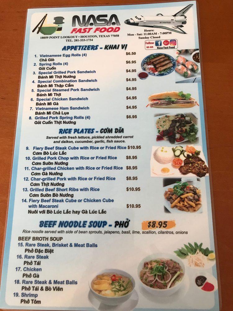 Menu at Nasa Fast Food, Houston