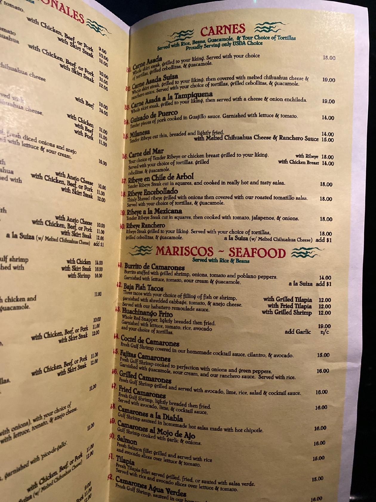 Menu at Casa Del Mar Mexican Bar & Grill, Munster