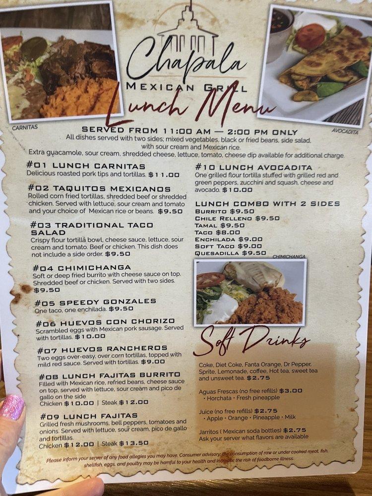 Menu at Chapala Mexican Grill restaurant, Worthington