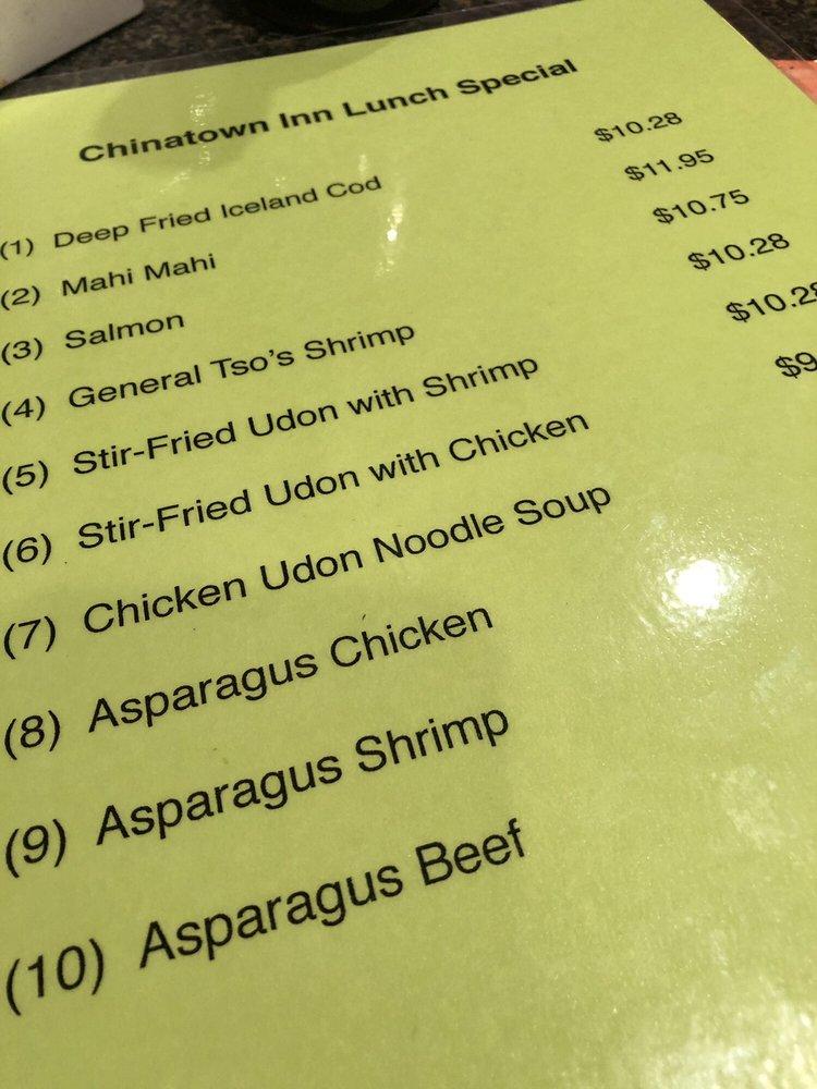 Menu at Chinatown Inn restaurant, Pittsburgh