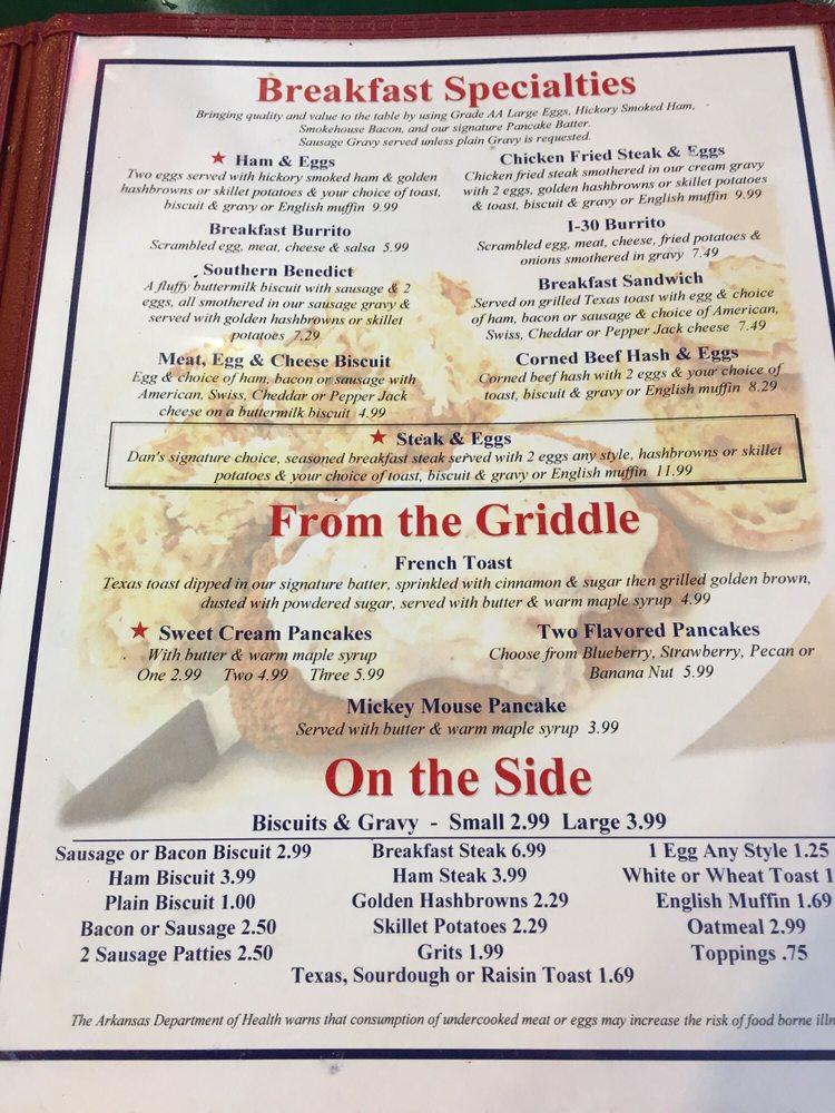 Menu at Dan's I-30 Diner restaurant, Benton, I-30