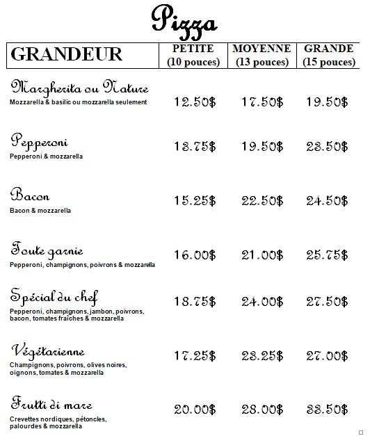 Menu at Di Carlo restaurant, Granby