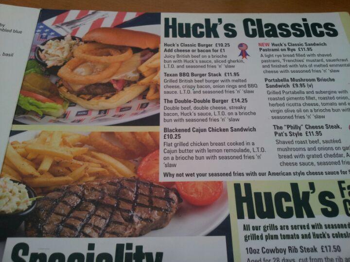 Menu at Huck's restaurant, Warminster