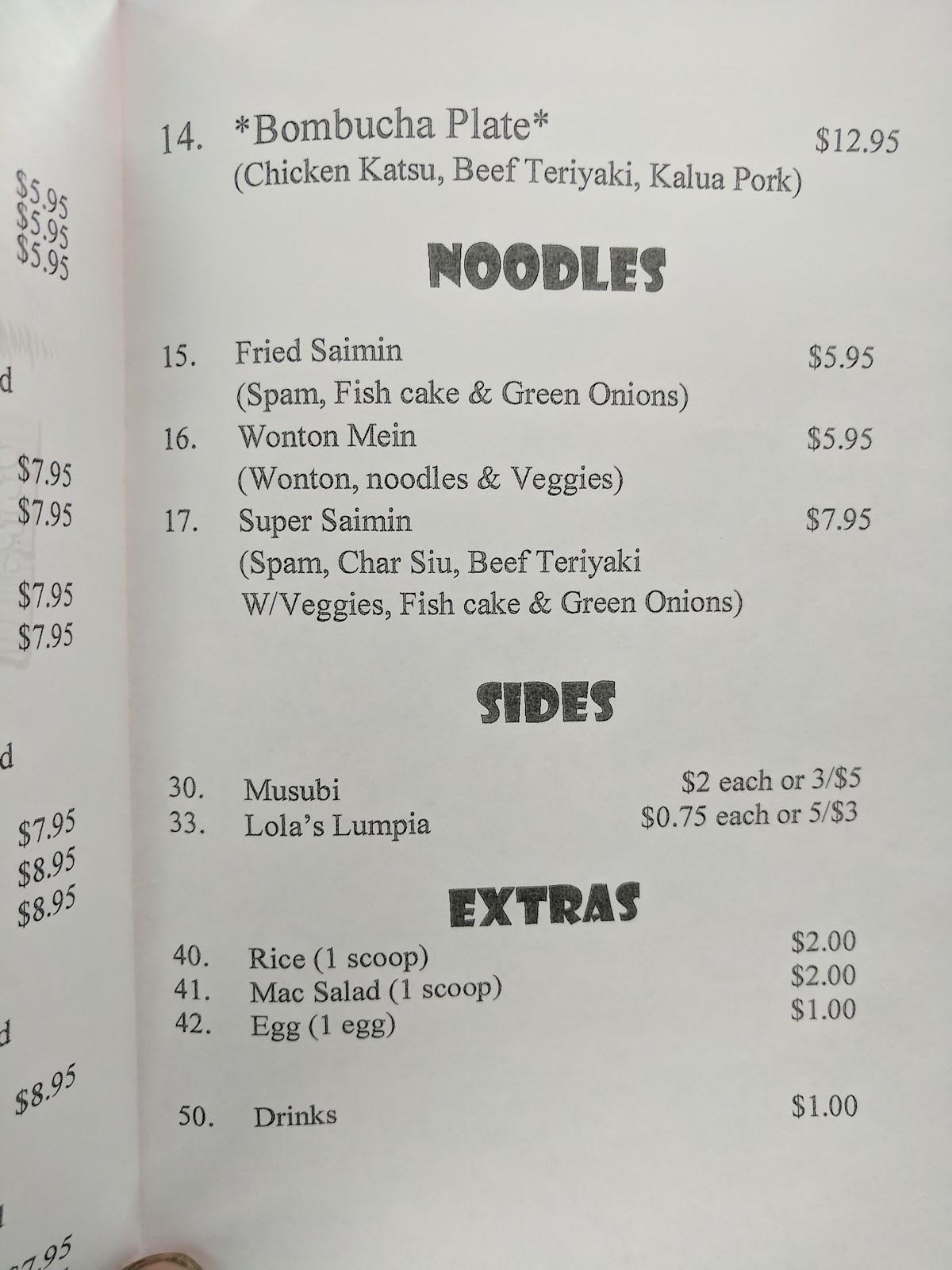 Menu at Island Hut restaurant, Bremerton