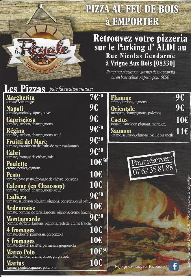 Menu at La royale restaurant, Vrigne-aux-Bois