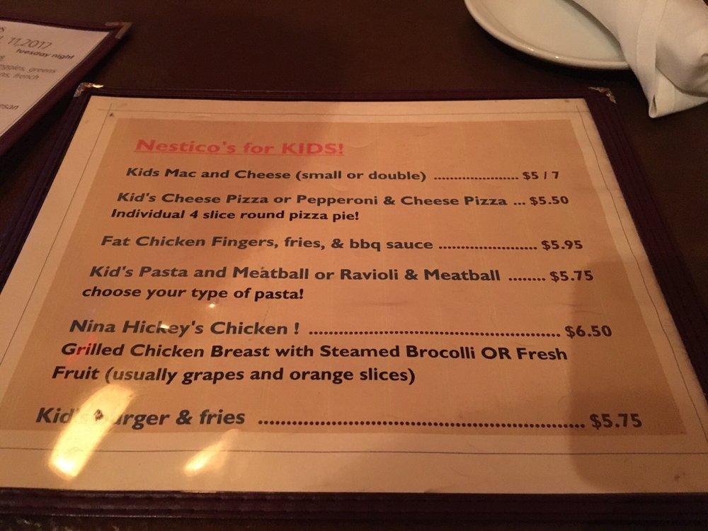 Menu at Nestico's restaurant, North Syracuse