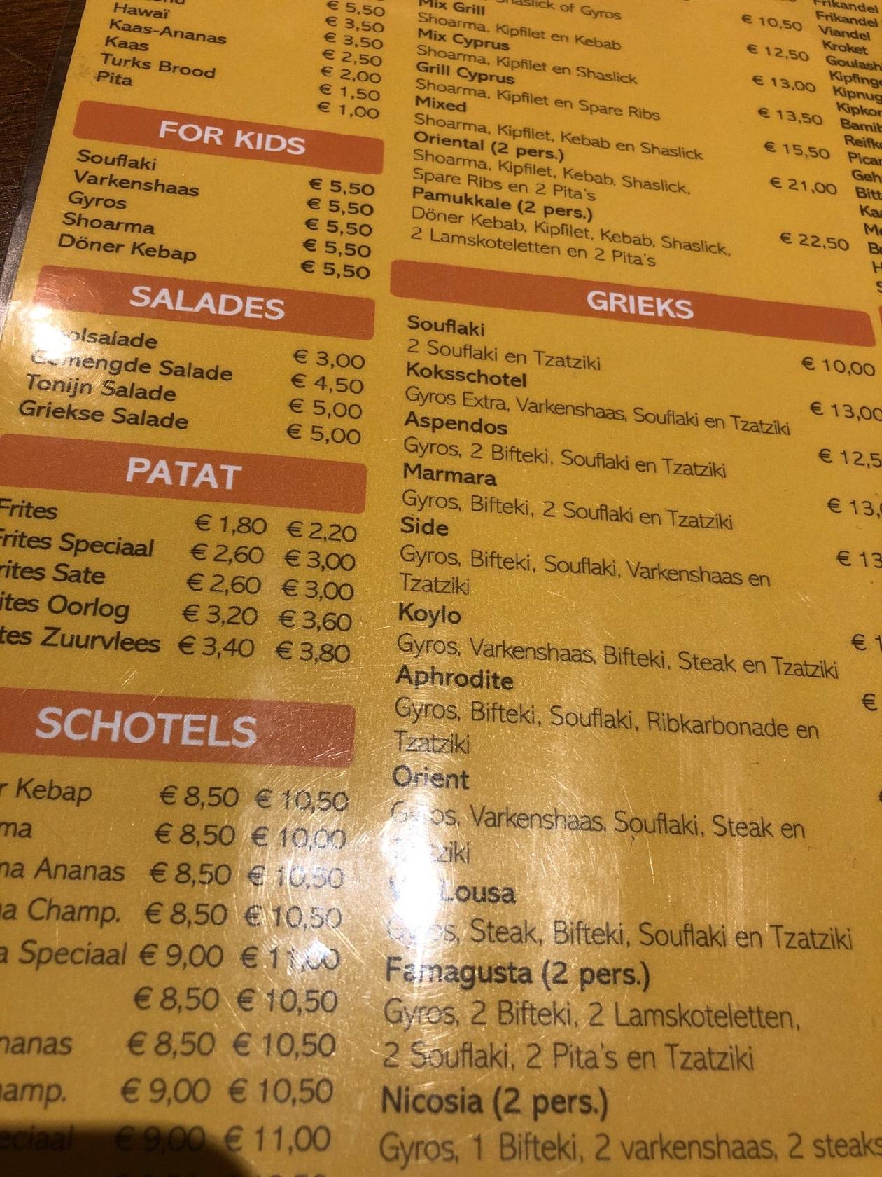 Menu at Cyprus Pizzeria & Grillroom Grieks Turks Italiaans Heerlen, Heerlen
